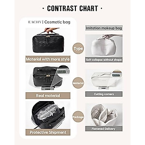 EACHY Travel Makeup Bag, Large Capacity Cosmetic Bags for Women, Waterproof Portable Open Flat Toiletry Bag Make up Bag with Divider and Handle (Checkered-Black, Medium)