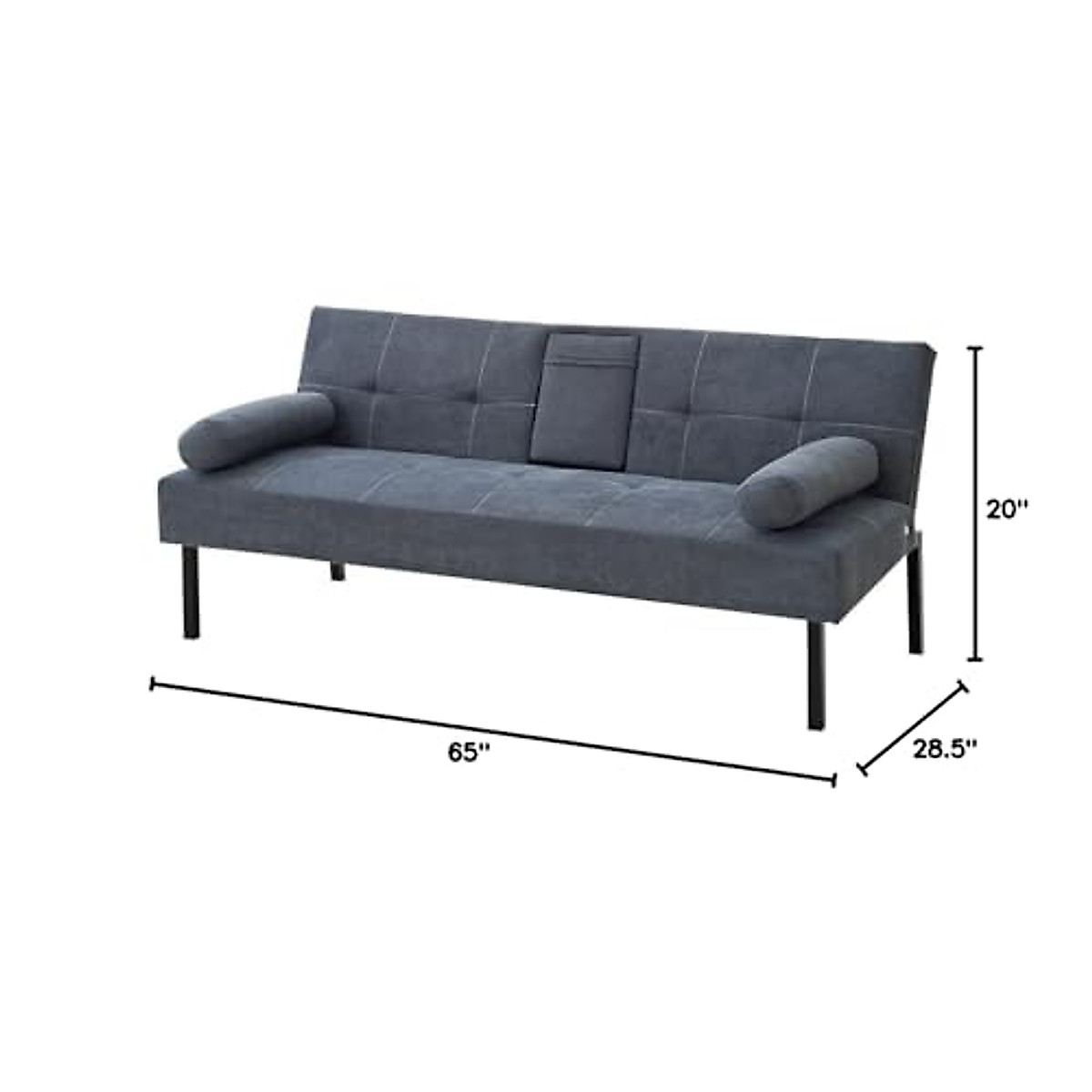 Panana Sofa Bed with Cup Holders,Convertible Sleeper Couch Bed Daybed, Upholstered Linen Fabric Folding Recliner, Futon Sofá, 3 Seaters for Living Room Furniture Sets,5 Positions Recliner in Gray