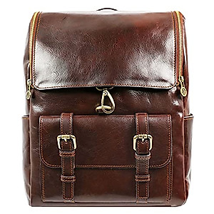 Time Resistance Leather Backpack up to 15in Laptop Brown Travel Bag