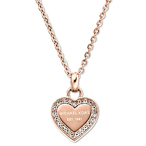 Michael Kors Stainless Steel and Pavé Crystal Heart Pendant Necklace for Women, Color: Rose Gold (Model: MKJ3971791)