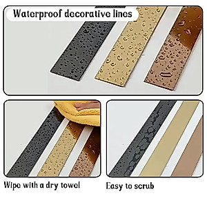 Qiveno Gold Molding Trim Peel and Stick(Mirror-Like Finish), 201 Stainless Steel Self Adhesive Wall Trim Molding, Wall Ceiling Floor Cabinet Tile Edge Moulding, 16.4 ft x 0.8 in