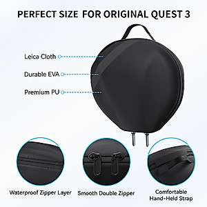 APEXINNO PU Hard Carrying Case Travel Case for Meta Quest 3S/Oculus Quest 3 Accessories, Pro Storage Handheld Case Bag Compatible with Quest 3S/3 VR Headset, Original Head Strap, Controller Grips