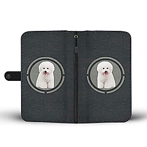 Dog Print Phone Case, Cute Bichon Frise Dog Print Smartphone iPhone Wallet Case. Stunning Faux Leather Wallet Phone Cover/Stand for Samsung Galaxy, iPhone 6/7/8/X with RFID Protection
