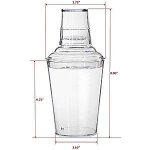 G.E.T. SH-175-1-CL-EC 17.5 Ounces. 3 Piece Shaker Set for Cocktails or Martinis, Clear, Break Resistant Plastic, (Pack of 4)