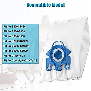 CTIOAOS 12Pcs 3D Dust Bags Replacement for Miele GN Vacuum Bags, Compatible with Miele Complete C1, C2, C3, Classic C1, S8, S5, S2, S400i, S600 with 3 MP Filters & 3 AC Filters