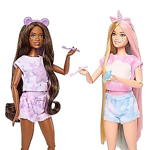 Barbie Cutie Reveal Gift Set with 2 Dolls &amp; 2 Pets, Cozy Cute Tees Slumber Party with 35+ Surprises, Color Change &amp; Costume Sleeping Bags