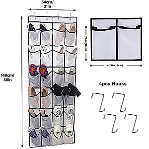 Hanging Shoe Organizer, 24 Pocket Shoe Storage Hanging to Keep Shoes Tidy, Complete With 4 Reversible Heavy Duty Metal Over Door Hooks for Ideal Hanging Shoe Storage ，Made of Oxford cloth