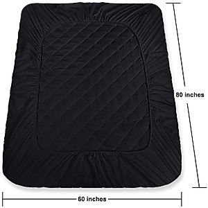 Utopia Bedding Quilted Fitted Mattress Pad, Queen Size, Elastic Fitted Mattress Topper Protector and Cover Stretches up to 16 Inches Deep, Machine Washable (Black)