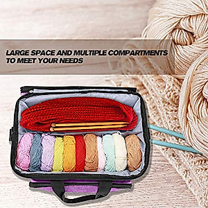 Knitting Bag, Yarn Tote Storage Organizer with Separate Crochet Hooks & Knitting Needles Bag,Slits on Top to Protect Wool and Prevent Tangling Large Purple