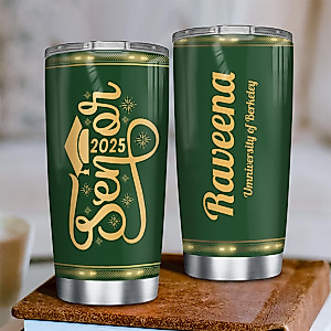 wowcugi Personalized Graduation Tumbler Senior Class Of 2025 Custom Cups with Lid 20oz 30oz Coffee Mugs Graduation Gifts Masters Tumblers for Men Women Graduating Daughter Son (Green)