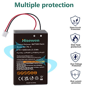 Hisewen PS3 Controller Battery, 2 Pack LIP1359 Replacement Battery Pack for Sony Playstation 3 PS3 Dualshock 3 CECHZC2E CECHZC2U Controller with USB Cable+Tools