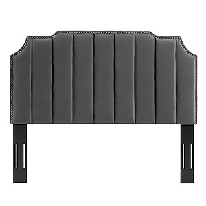 Modway Rosalind Channel Tufted Performance Velvet Headboard, Twin, Charcoal