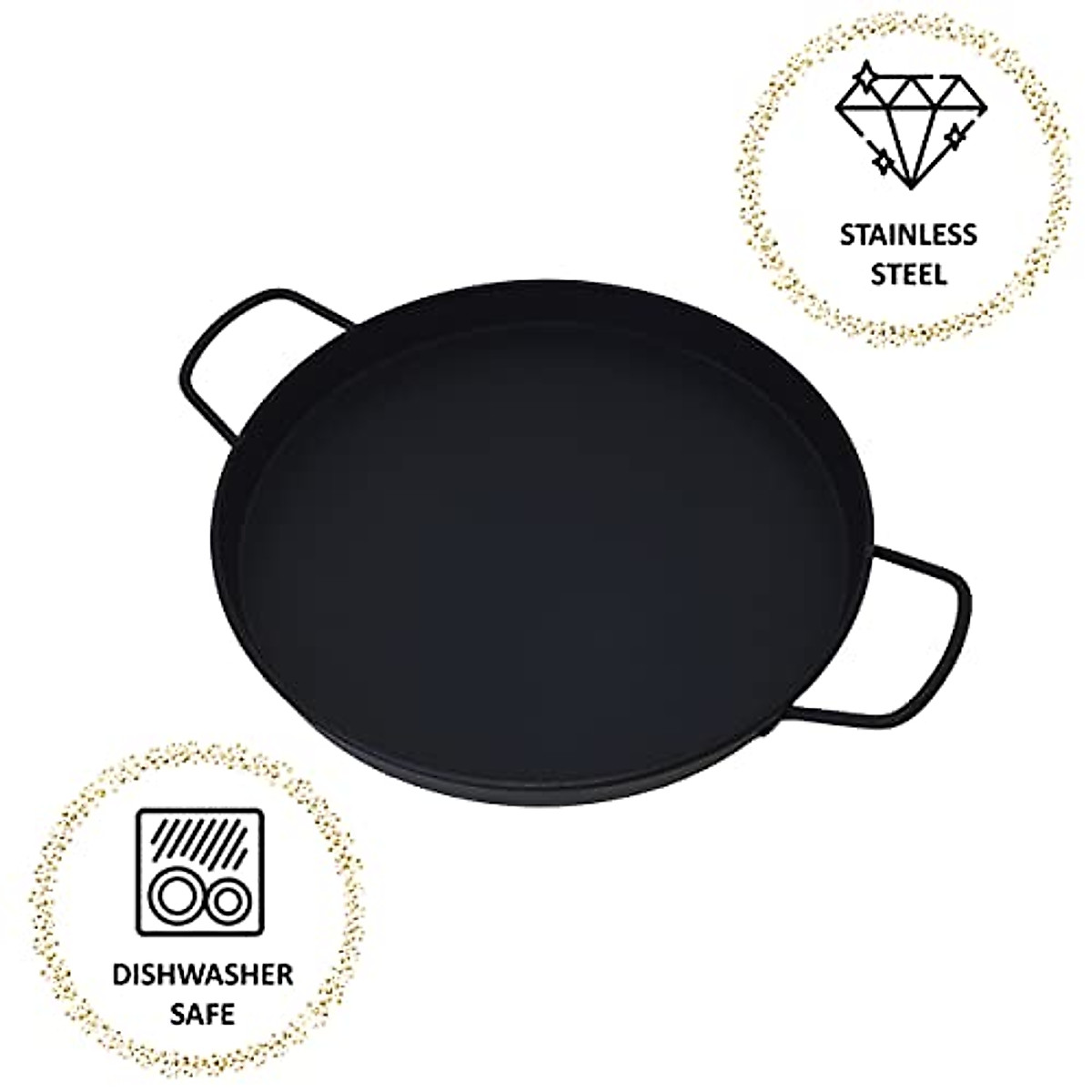 Swarley 9.4 inches Galvanized Metal Round Tray with Handles | Black Serving Tray for Farmhouse Decor - Organizer for Party, Spa, Kitchen and Bathroom.