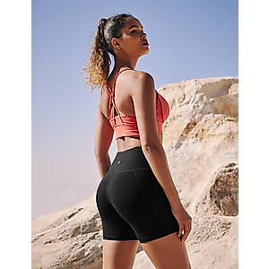 Heathyoga Biker Shorts Women Tummy Control 5" Workout Shorts Women with Pockets High Waisted Spandex Shorts for Gym Yoga