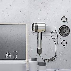 Yimerlen Hair Dryer Holder Compatible with Dyson Attachments Wall Mount Stand for Supersonic Blow Dryer Attachments (Silver, with Multifunction Hook)