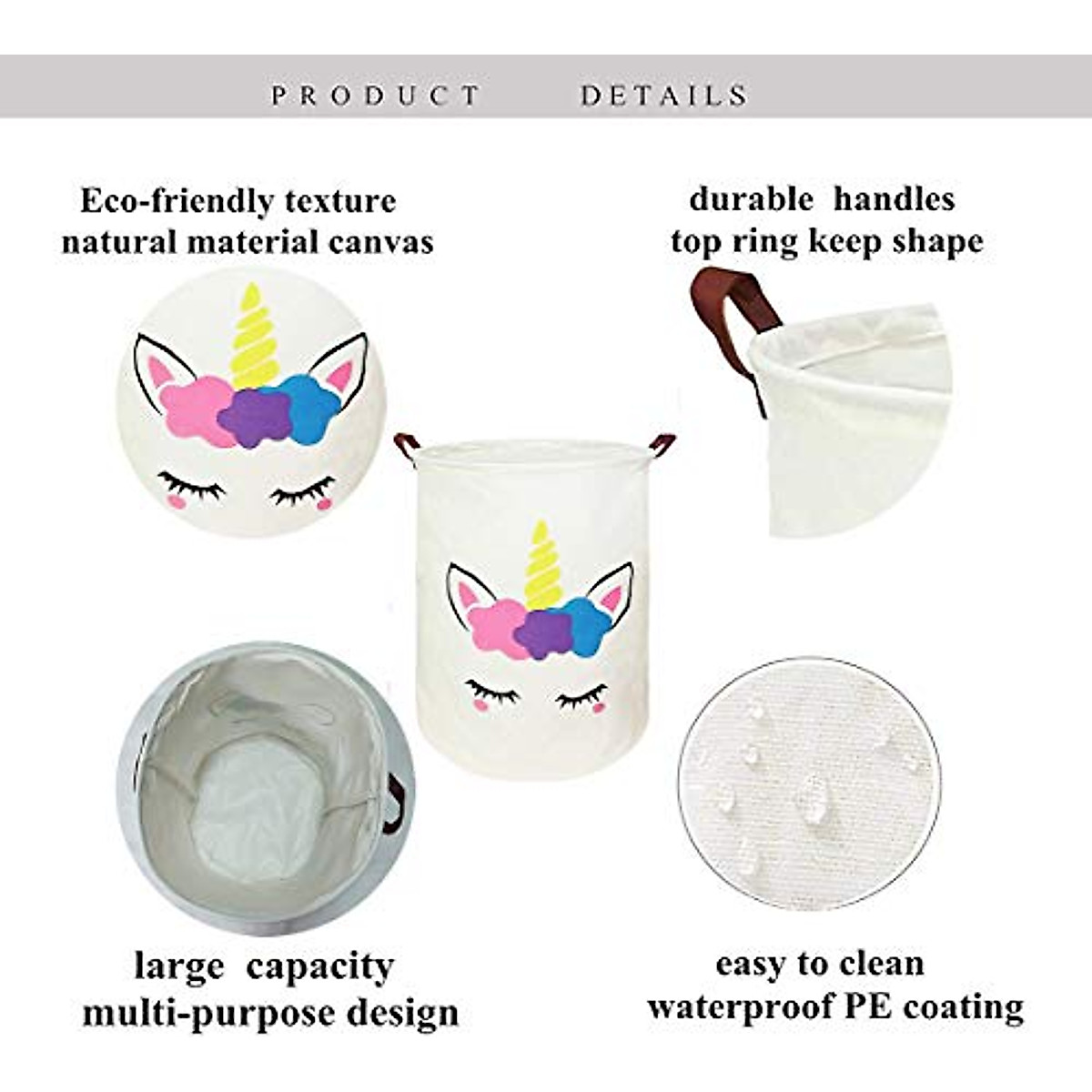 KUNRO Large Sized Laundry Basket Hamper Bag Toy Storage Box Waterproof Coating Organizer Bin for Nursery Clothes (Flower unicorn)