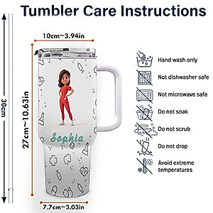 Personalized Nurse Tumbler 40oz -neurology-Custom Name Insulated Travel Mug with Handle & Straw, Gift for Nurses, Medical Workers, Appreciation, Mother's Day mr57D9