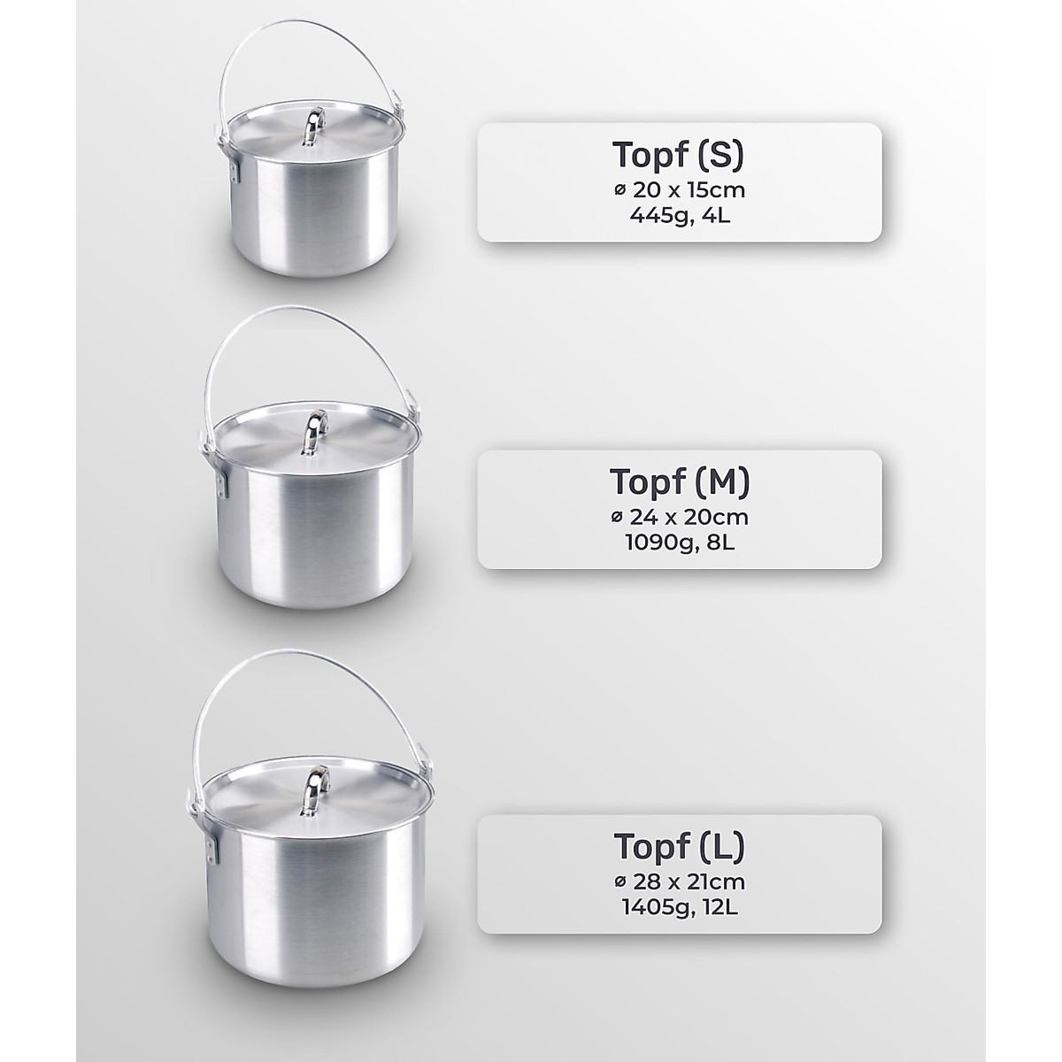 AceCamp® Camping Pot for Gas Stove Made of Aluminium with Handle and Lid [4L] - Camping Pots for Gas Cookers, Grills and Fire - Camping Pot Set Camping Pot - Camping Cooking Pot Set Camping