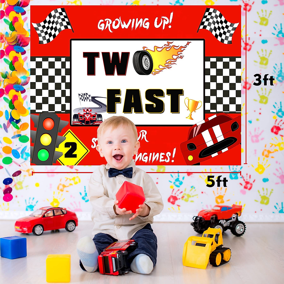 Two Fast Birthday Decorations, Racing Car Theme 2nd Birthday Party Decorations, Two Fast Cake Topper, Tablecloth, Balloons Garland, Two Fast Banner for Two Fast Two Curious Birthday Decorations