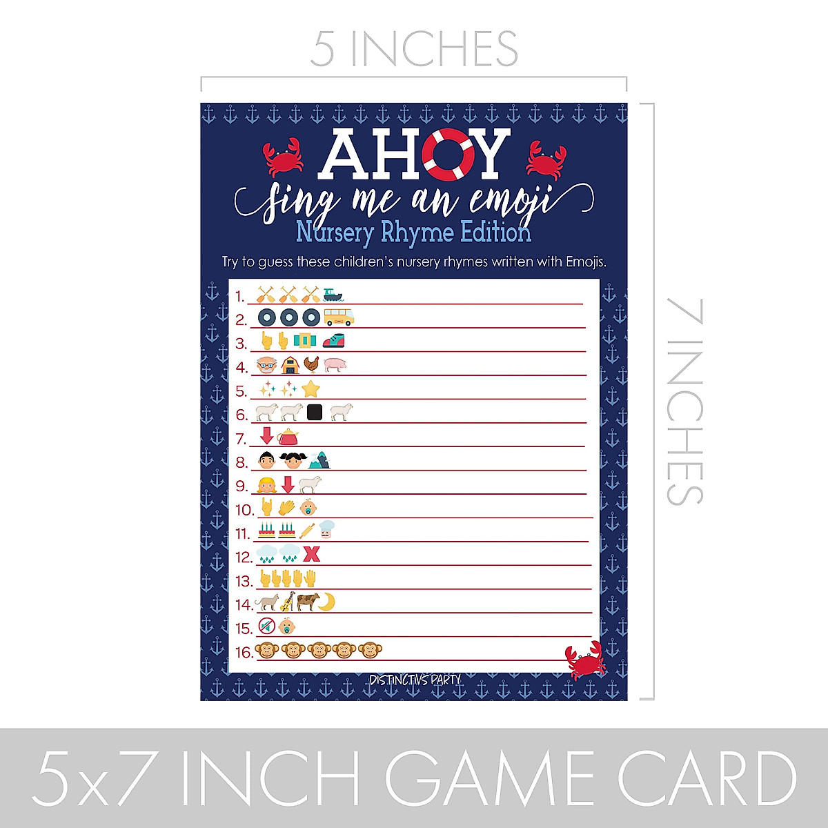 DISTINCTIVS Ahoy It's a Boy Baby Shower Emoji Game, Nautical Little Sailor - 20 Count