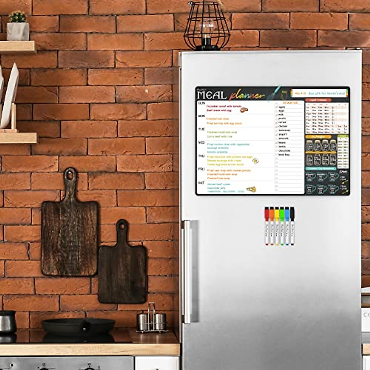 Magnetic Dry Erase Menu Board - 17"x12" Meal Planning Board for Fridge - 6 Extra Fine Point Markers Included - Shipped Flat