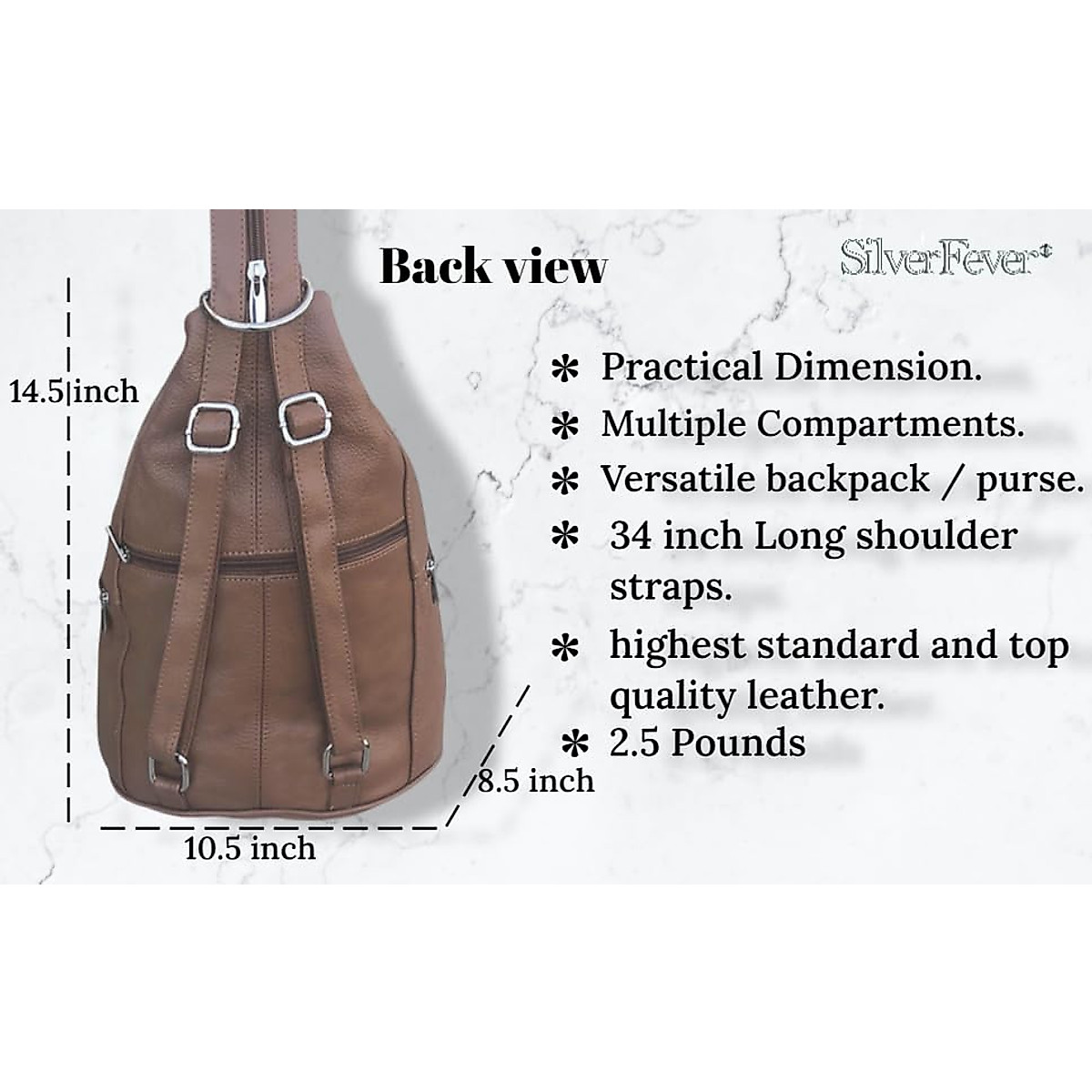 SILVERFEVER Women's Medium Backpacks Genuine Leather Backpack Purse Sling Organizer (Cffee Brown)
