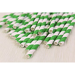 Just Artifacts Premium Disposable Drinking Striped Paper Straws (100pcs, Green)
