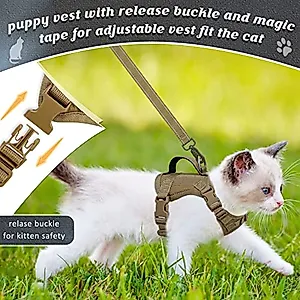 Cat Harness and Leash Set for Travel Training, no Pull Escape Soft Control Handle Tactical Vest for Puppy Kitten Small cat with ID tag,Adjustable snug Jacket Breathable air mesh Universal Anxiety