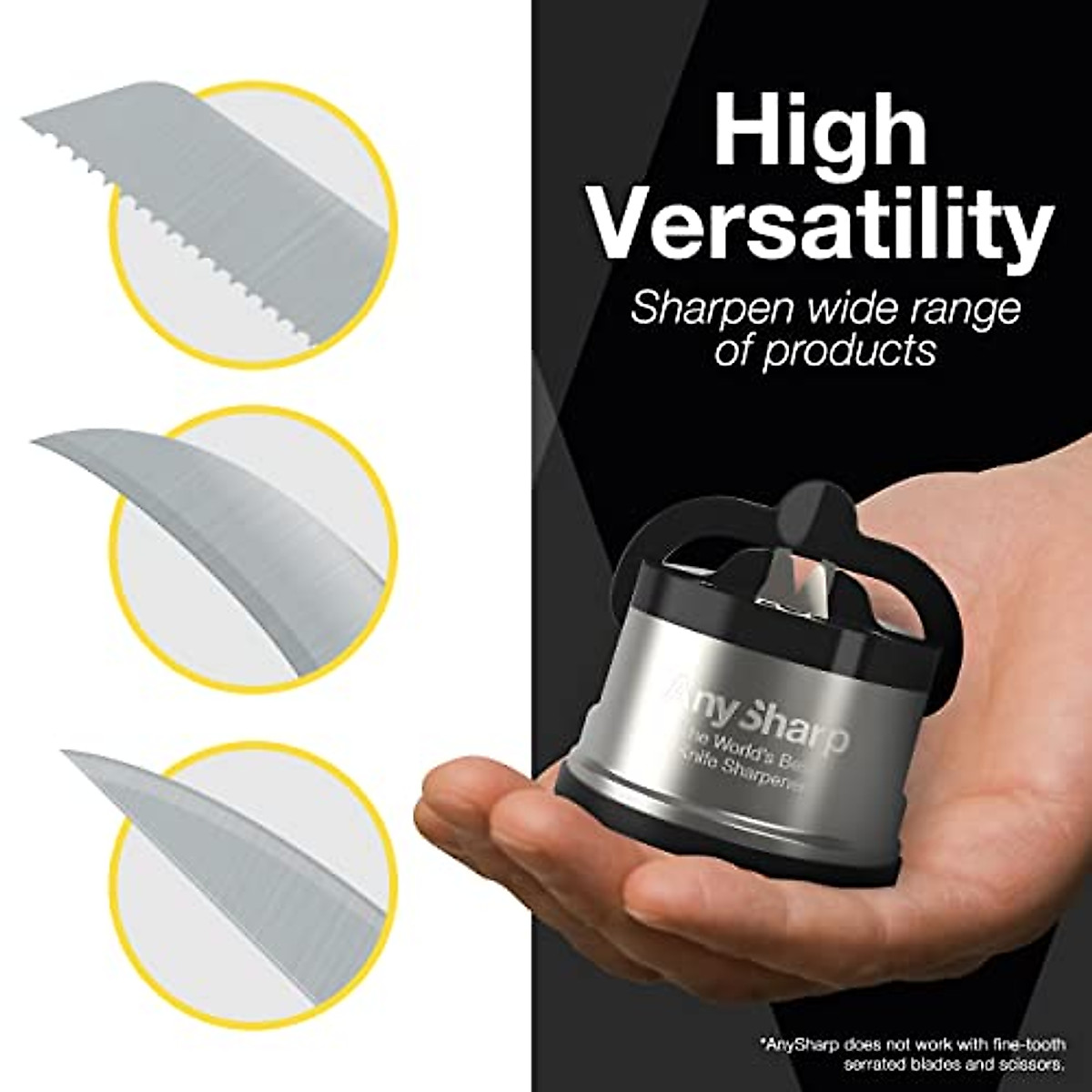 AnySharp Pro - World's Best Knife Sharpener - For All Knives and Serrated Blades - Brushed Metal