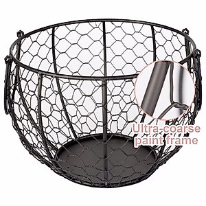ANXVERS Creative Ceramic Egg Basket, Metal Net Basket, Egg Storage Basket, White Ceramic Decorative Chicken Top and Metal Handle, Fruit and Potato Storage Basket, Kitchen Decoration