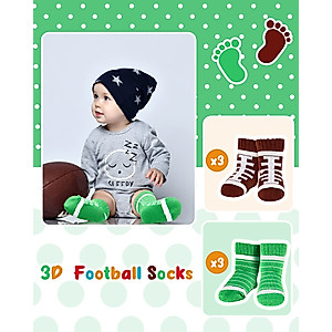 Hicarer Baby Football Outfit 6 Pairs Baby Boy Football Socks Newborn Touchdown Football Socks Infant Toddler Socks Toddler Ankle Socks for 0-12 Months Boys