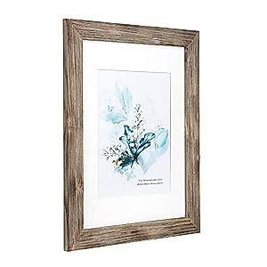 KAIWIN 100% Solid Wood Brown 11x14 Picture Frame 1 Pack Display Picture 8x10 with Mat, HD Glass Inside, Rustic Wooden Photo Frames for Wall Mounting