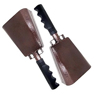 2 pack 10 in. steel cowbell/Noise makers with handles. Cheering Bell sporting, football games, events. Large solid school hand bells. Cowbells. Percussion Musical Instrument. Cow Bell Alarm (Copper)