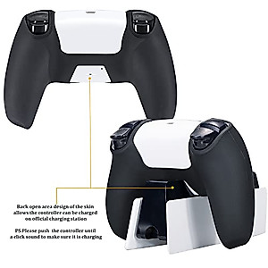 YoRHa Grip Texture Silicone Cover Skin Case for PS5 Dualsense Controller x 1(Black) with Pro Thumb Grips x 8