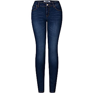 2LUV Women's Solid Stretchy 5 Pocket Skinny Jeans Denim, Denim Medium1 , 9