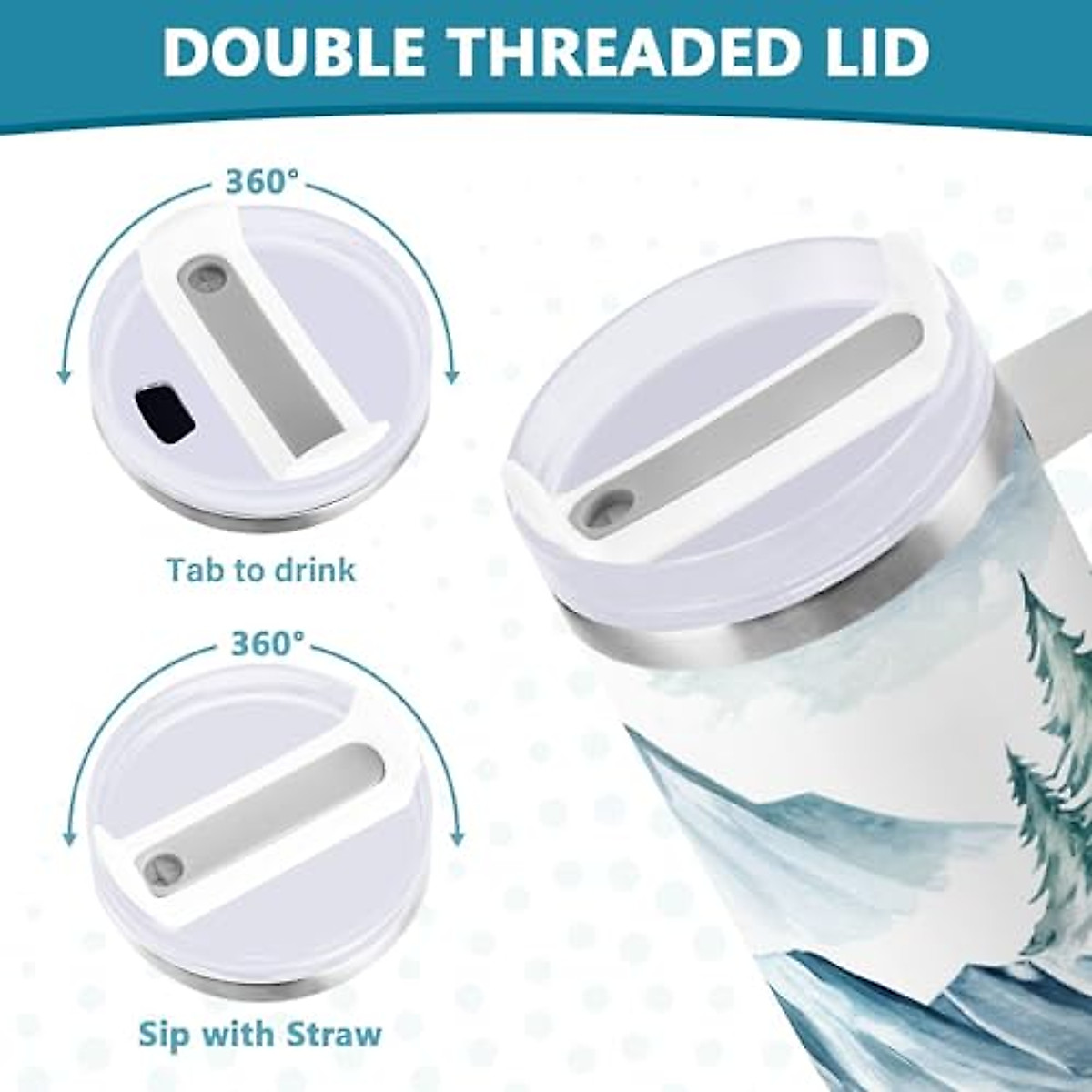 RPLIFE Soft Watercolor Mountains Pastel Green 40 Oz Tumbler with Handle, Stainless Steel Tumbler with Straw, Tea Tumbler