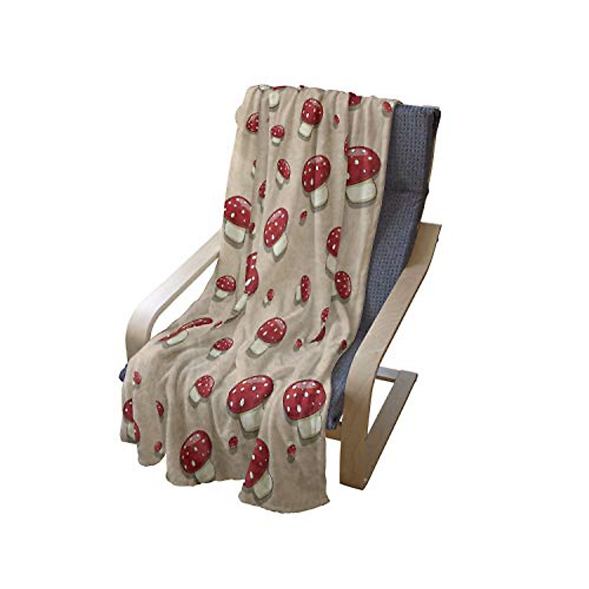 Ambesonne Mushroom Throw Blanket, Woodland Themed Illustration of Spotted Toadstool Summer Season Forest Cartoon, Flannel Fleece Accent Piece Soft Couch Cover for Adults, 50" x 60", Ivory Red Tan