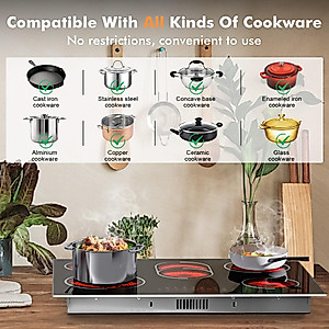 Jessier Electric Cooktop 30 Inch - 5 Burners Built-in Ceramic Cooktop, 30" Electric Stove Top with Glass Protection Metal Frame, 9 Heating Level, 8400W, 220-240V for Hard Wire(No Plug)