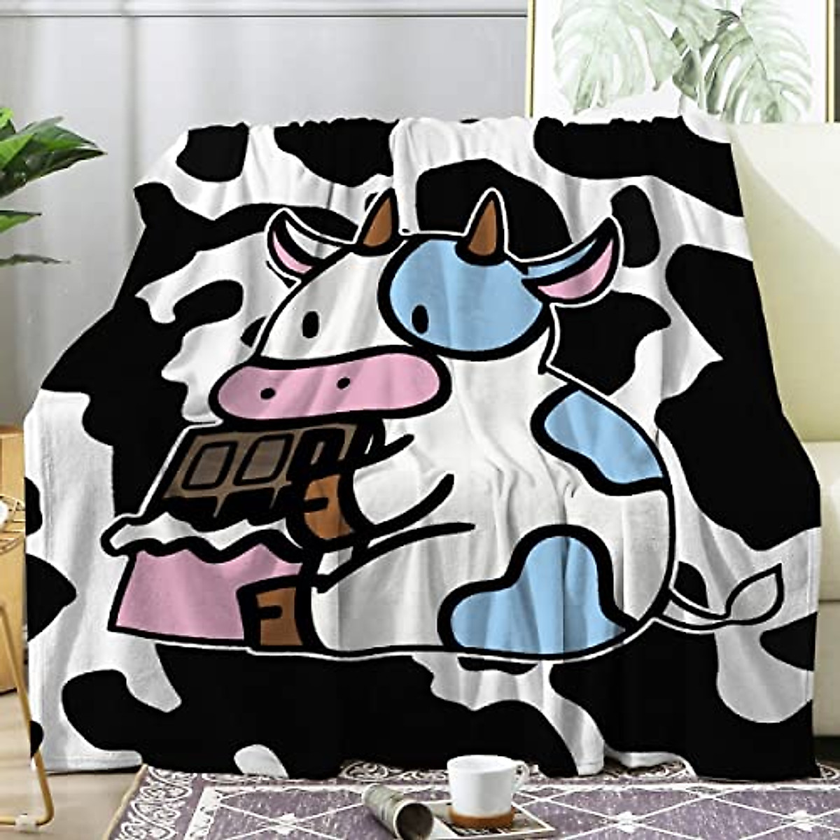 AUSMART Cute Cow Print Throw Blanket Flannel Microfiber Luxury Warm Soft Cozy Blanket for Couch, Car, Bed Sofa Dorm Water Beds Gift X-Small 40x30In ( Toddler ) Pet