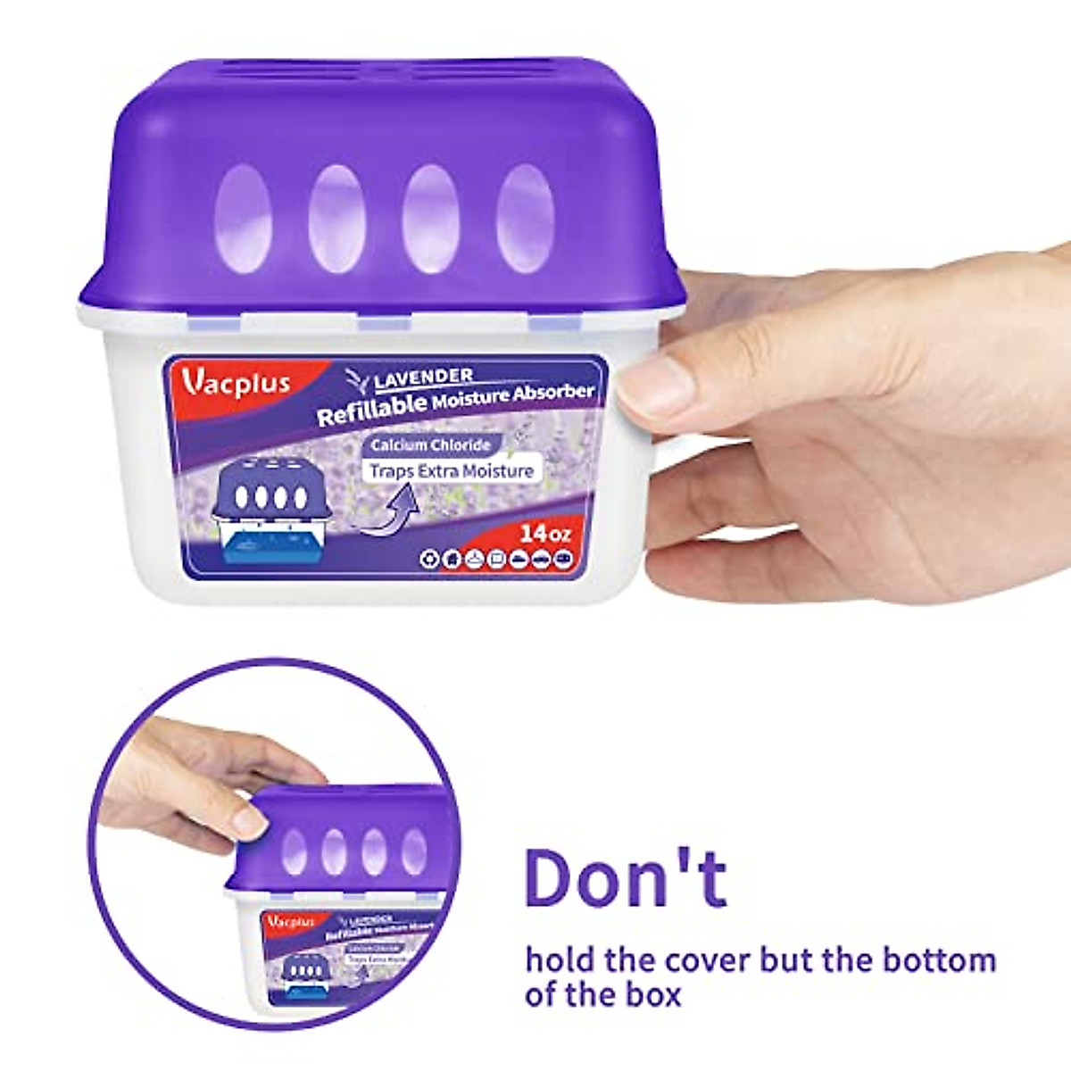 Vacplus Moisture Absorbers, Reusable Dehumidifiers for Closet, Moisture Absorbers for Rooms with Visible Dehumidification, Humidity Absorber Boxes & Odor Removers, 14OZ, 4 Pack (Lavender Scent)