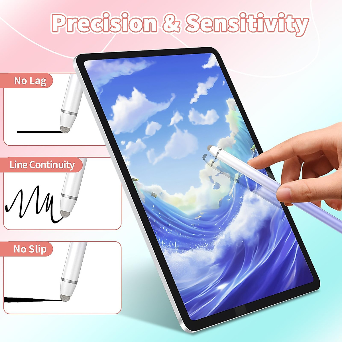 FEUHAISHI 4 Pack Universal Stylus Pens for Touch Screens, High Sensitivity Fiber Tips, Compatible with Apple/iPhone/iPad/iOS/Android/Samsung Tablets and More (Colourful)