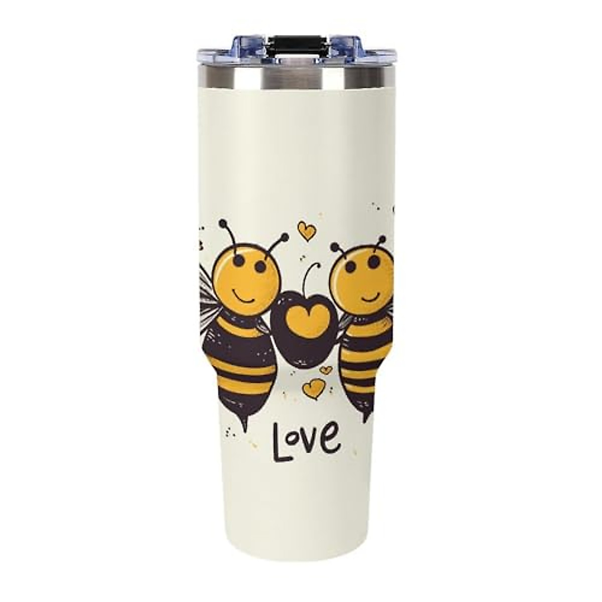 FHENMSA 40 Oz Insulated Coffee Mug Tumbler with Handle,Bee Love Honey Print Insulated Tumbler,Stainless Steel Travel Mug with Lid And Straw