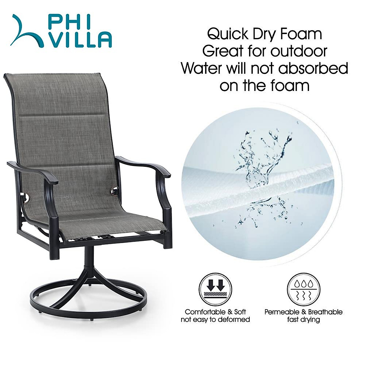 PHI VILLA Patio Dining Set for 6 Clearance, Outdoor Dining Table with Umbrella Hole and 6 Patio Dining Chairs Waterproof & Rustproof Suitable for All Weather