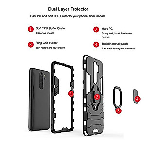 Urspasol for Xiaomi Redmi Note 8 Pro Case with Screen Protector Tempered Glass Hybrid Heavy Duty Armor Protective Bumper Cover with 360° Degree Ring Holder Kickstand (Black)