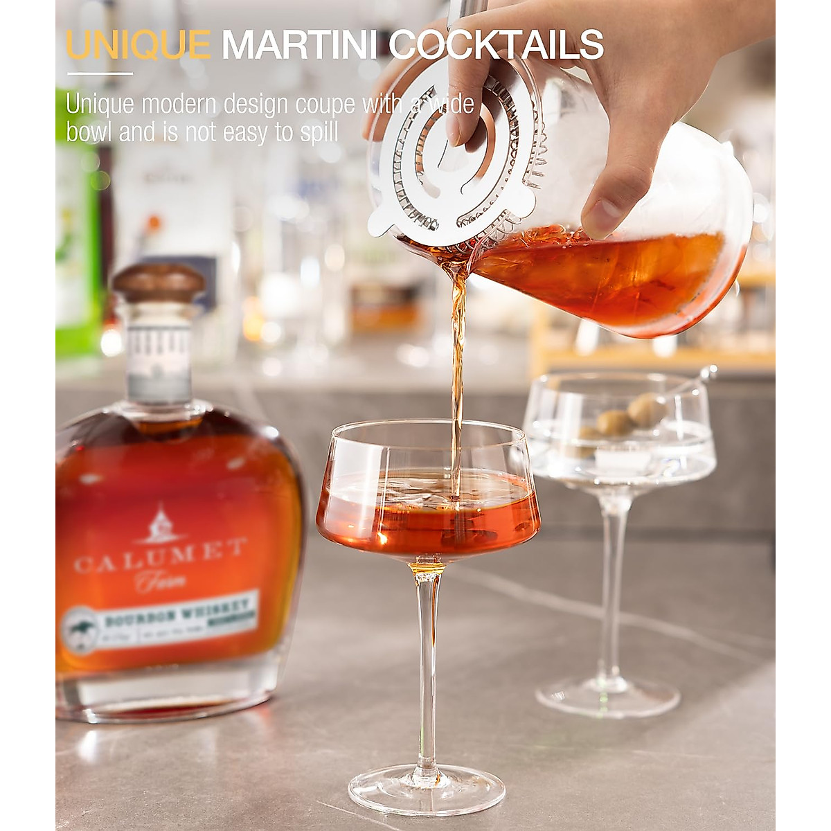 Coupe Glasses Set of 4, Martini Glasses Hand-Blown Premium Crystal Cocktail Glass for Manhattan, Margarita, Espresso Martini, Home Bar, Dinner Party, Birthdays, Housewarming Gift, 8oz Clear