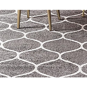 Unique Loom Trellis Frieze Collection Area Rug - Rounded (5' 1" x 8', Dark Gray/ Ivory)