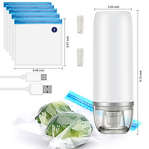 Handheld Vacuum Sealer, BlumWay Portable Cordless Food Vacuum Automatic Vacuum Air Sealing Machine Mini Vacuum Sealer for Sous Vide Bags Fresh & Save with 5 Reusable Zipper Vacuum Bags