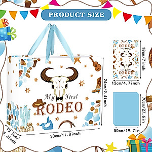 My First Rodeo Birthday Gift Bag Western Cowboy 1st Birthday Gift Bag with Tissue Paper Greeting Card My First Rodeo Birthday Decor Boy Wild West 1st Wrapping Paper Bags for Baby Boy Bday Party Supply