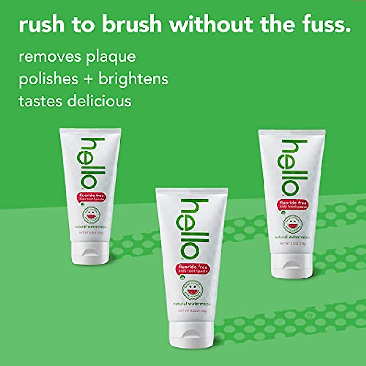 Hello Natural Watermelon Flavor Kids Fluoride Free Toothpaste, Vegan, SLS Free, Gluten Free, Safe to Swallow for Baby and Toddlers, 4.2 Ounce (Pack of 4)