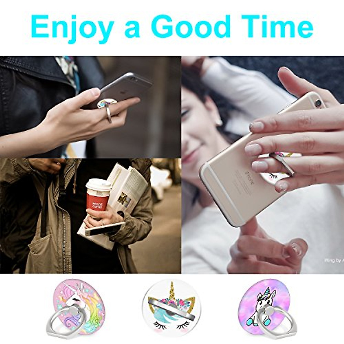 Cell Phone Ring Holder, 3-Pack 360 Degree Rotation Universal Pop Grip Stand Anti- Drop Finger Holder for Smartphone and Tablets - Cute Unicorn